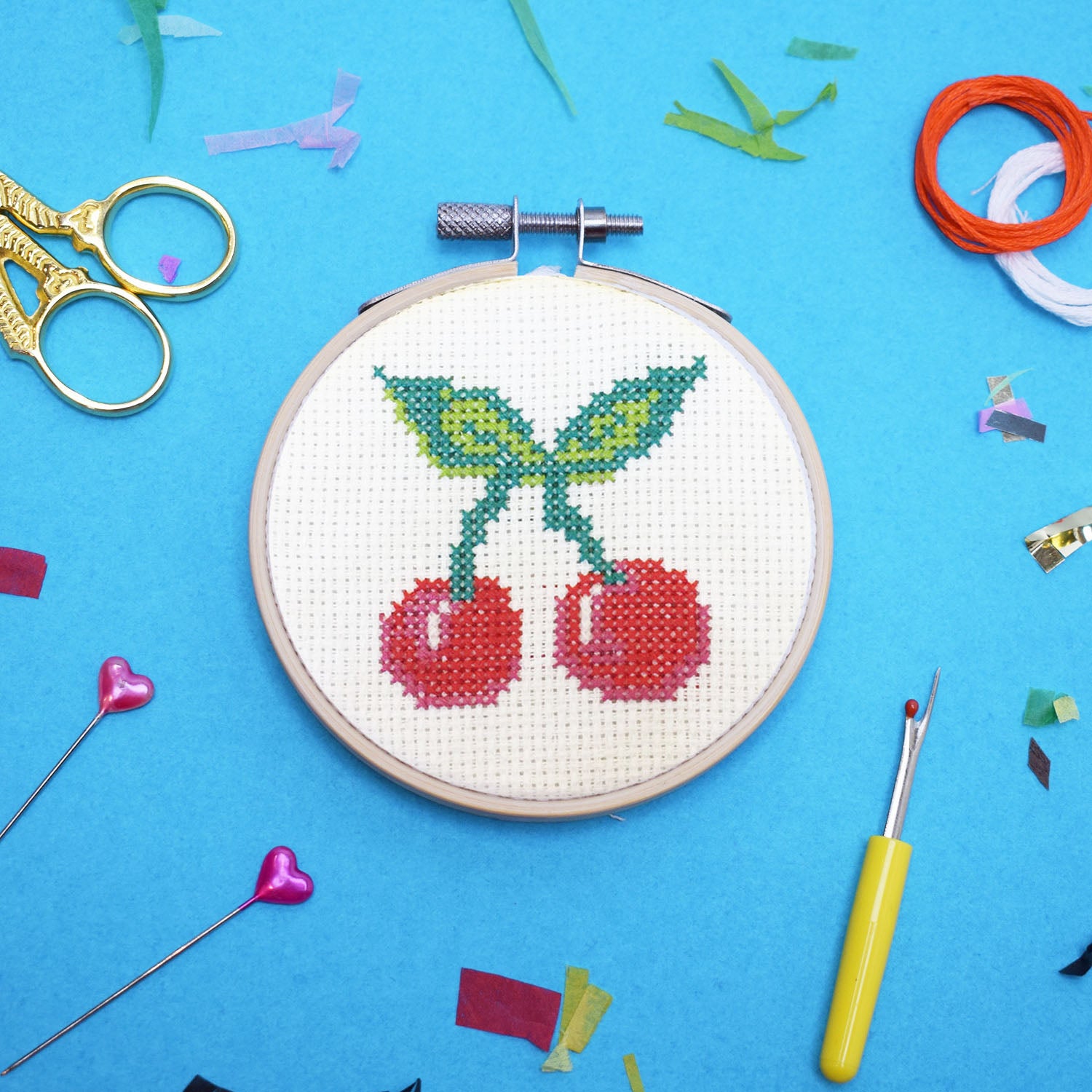 'Cherry Bomb' Mini Cross Stitch Kit – The Make Arcade